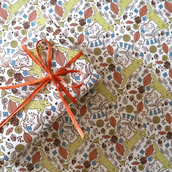 REGARO PAPIRO / Wrapping Paper -Acorn and Wild fox /White [5 sheets ...