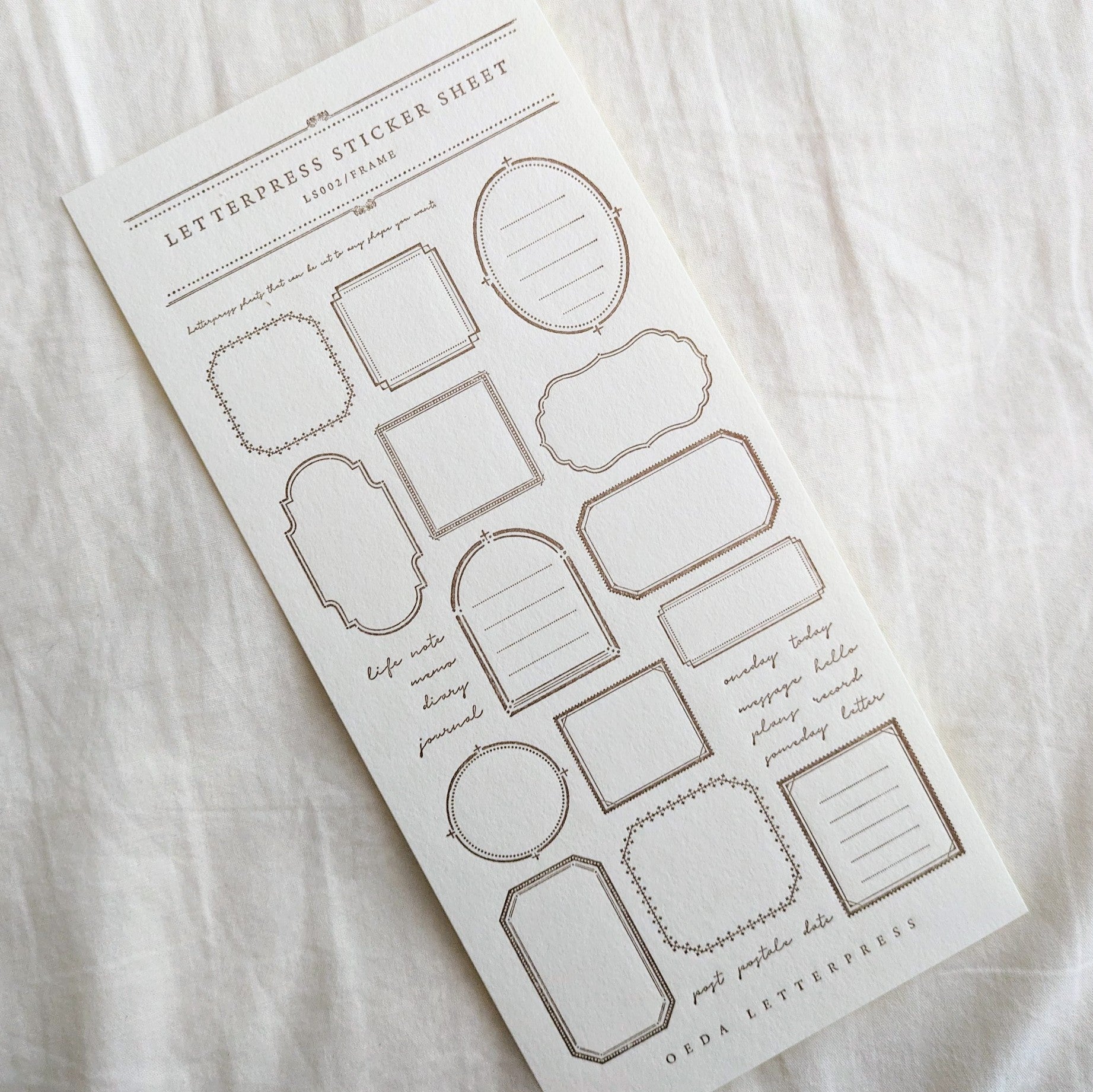 OEDA LETTERPRESS / Letterpress sticker sheet [ Frame / Bronze ] – PAPER ...